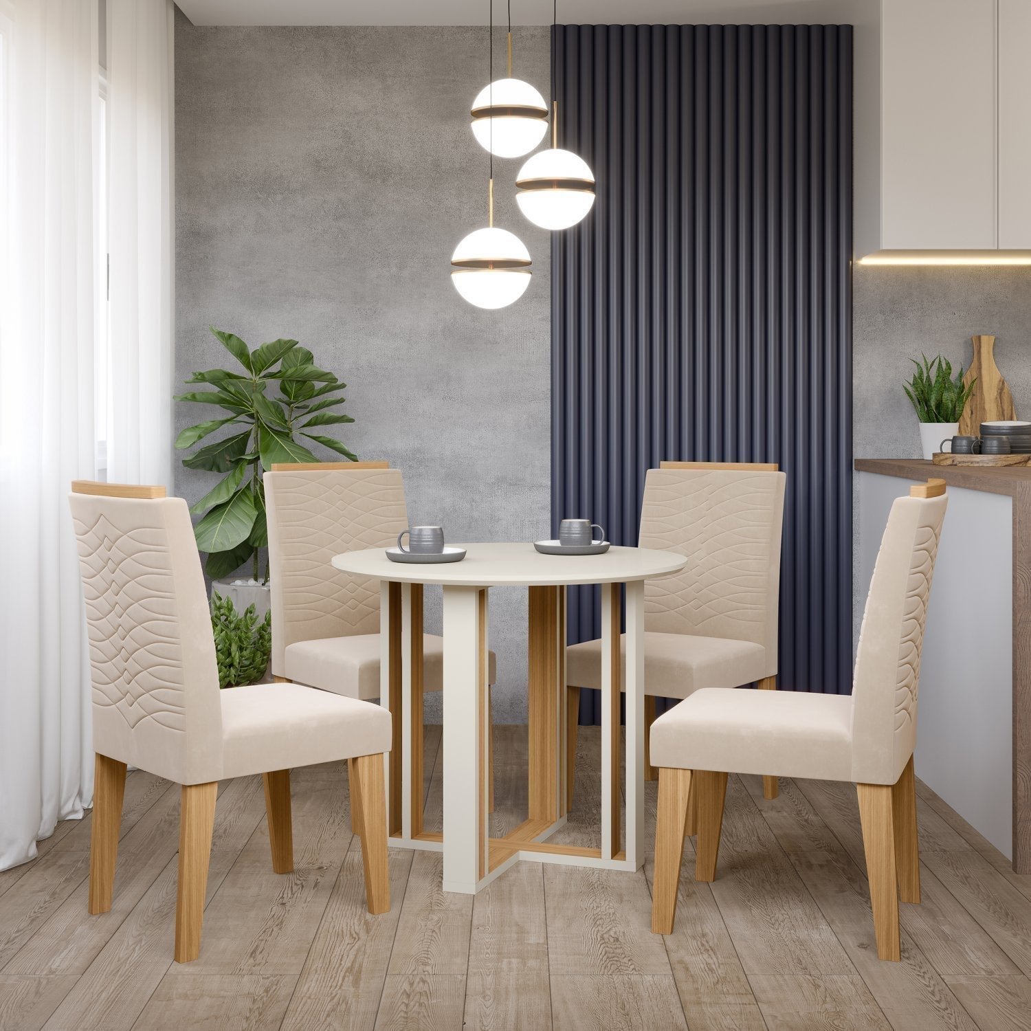 Conjunto Sala de Jantar Mesa Redonda Flora e 4 Cadeiras Clarice Cimol ...