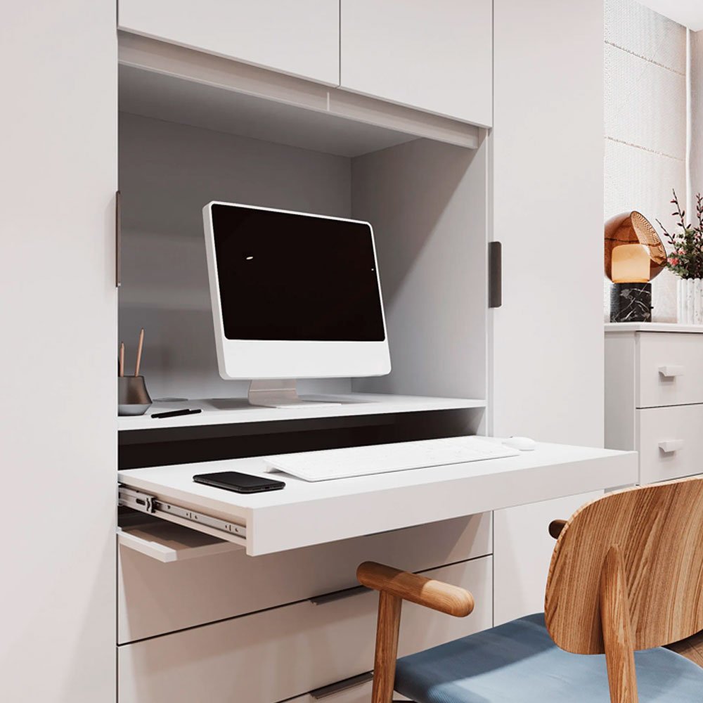 Guarda-Roupa Home Office com 4 Portas 3 Gavetas e Escrivaninha Móveis ...