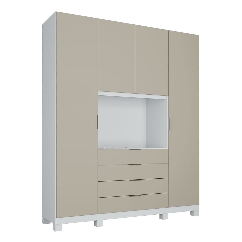 Guarda-Roupa Home Office com 4 Portas 3 Gavetas e Escrivaninha Móveis ...