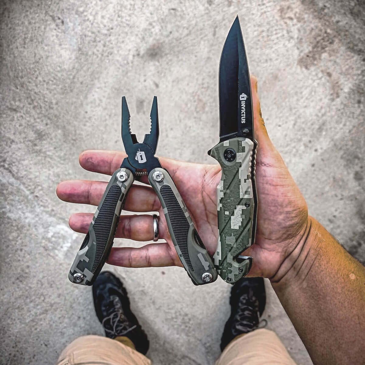 Kit Alicate Multitool Invictus Precision e Canivete Tático Invictus Squad Inox 420 Camuflado ...