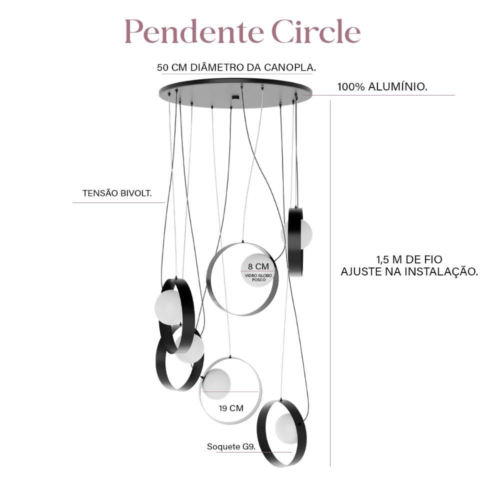 Pendente de Aluminio Circle 6 Mini Globo Jabuticaba Bivolt - Preto ...