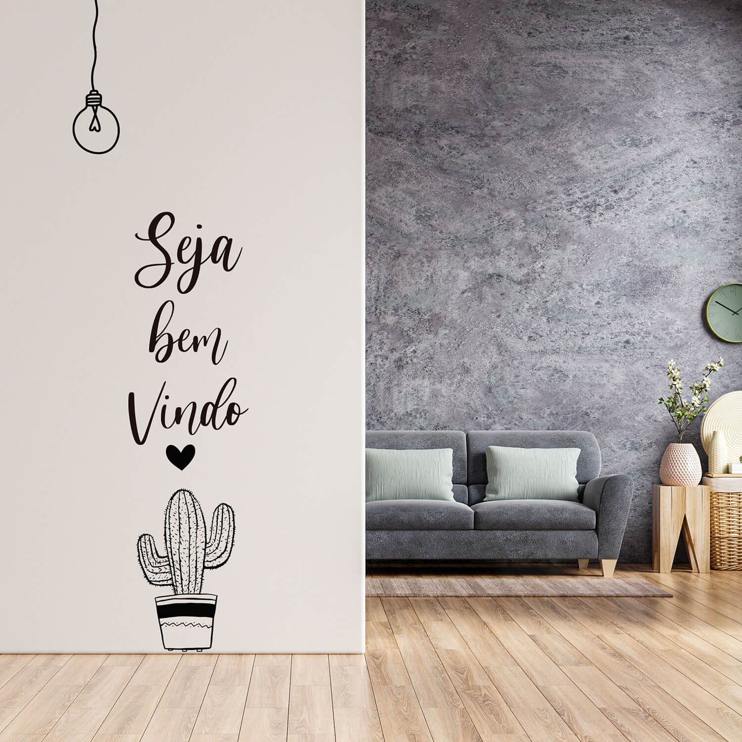 Adesivo Seja Bem Vindo Lâmpada Cacto Escrita Lettering Coração Hall ...