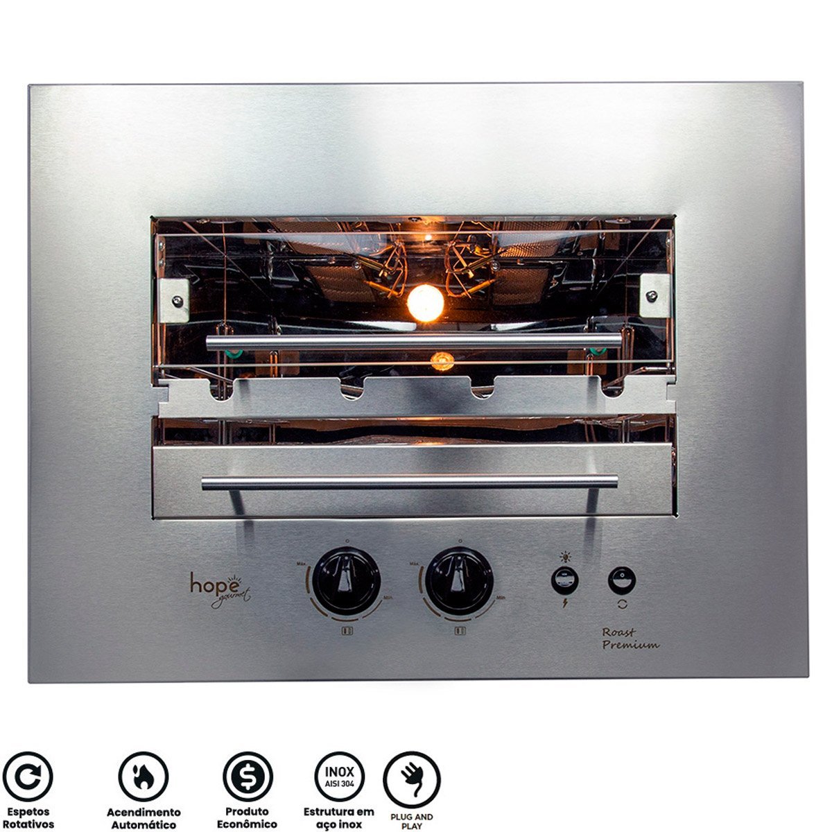Churrasqueira a Gás 4 Espetos Rotativos Aço Inox 304 Roast Premium ...