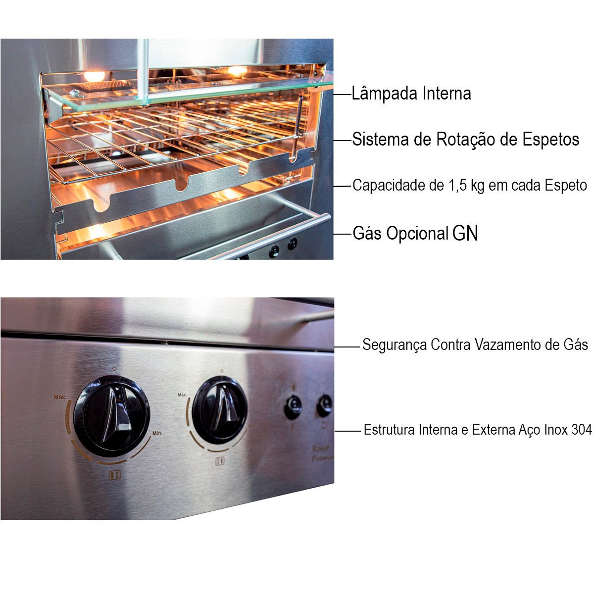 Churrasqueira a Gás 4 Espetos Rotativos Aço Inox 304 Roast Premium ...