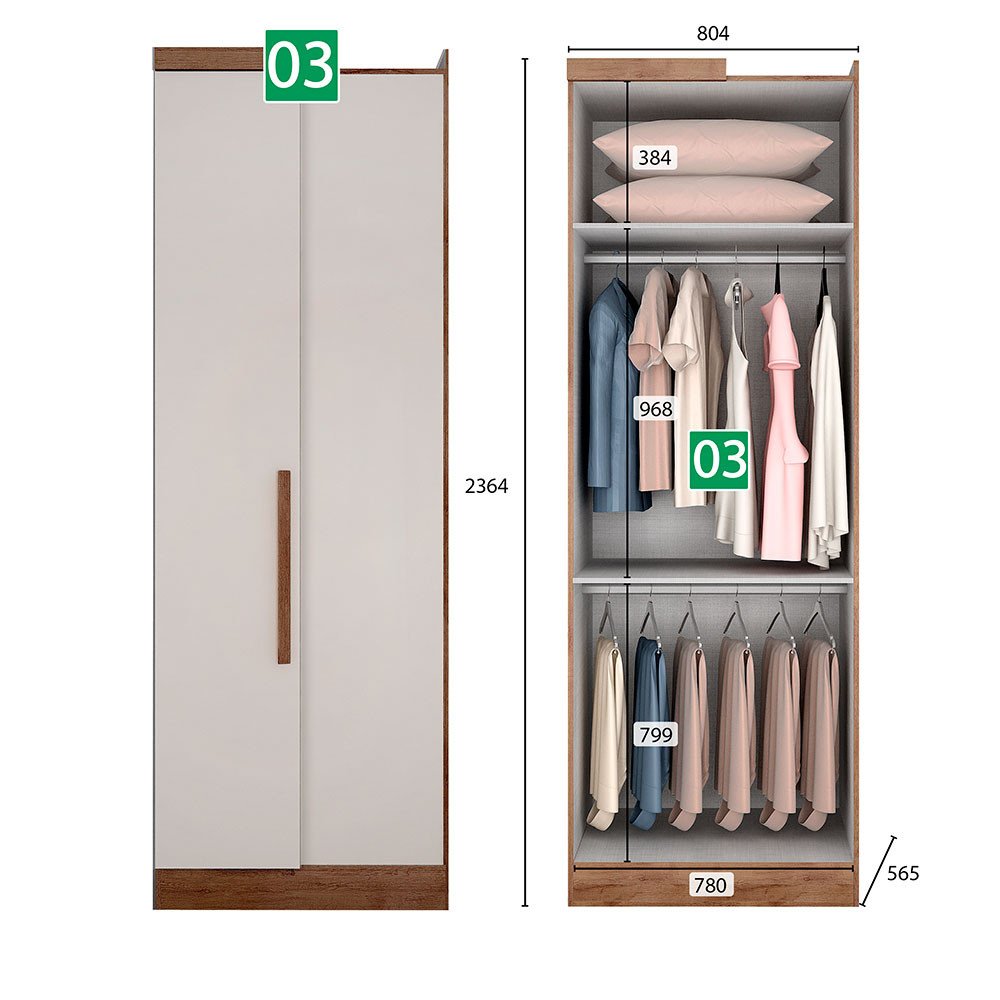 Guarda-Roupa Modulado de Casal Safira 003 em MDF com 12 Portas e 7 ...