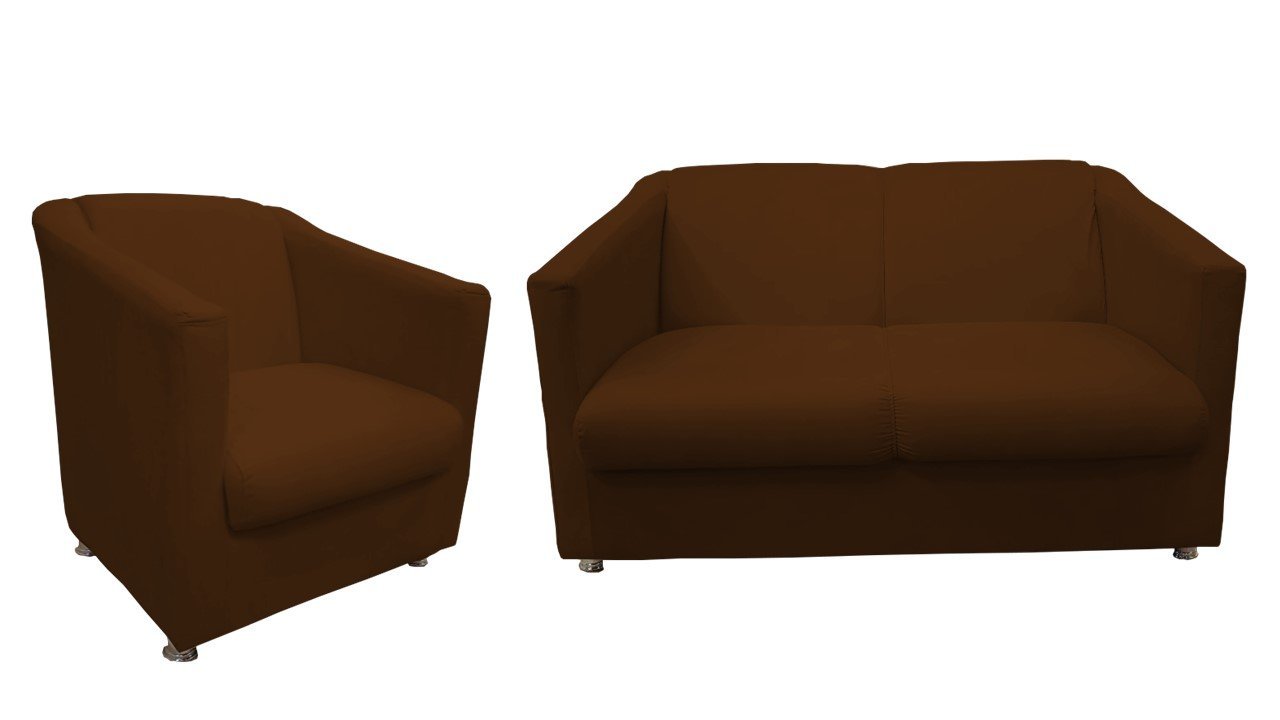 Kit Namoradeira + 1 Poltrona Decorativa Biane Suede Marrom Pés Cromado ...