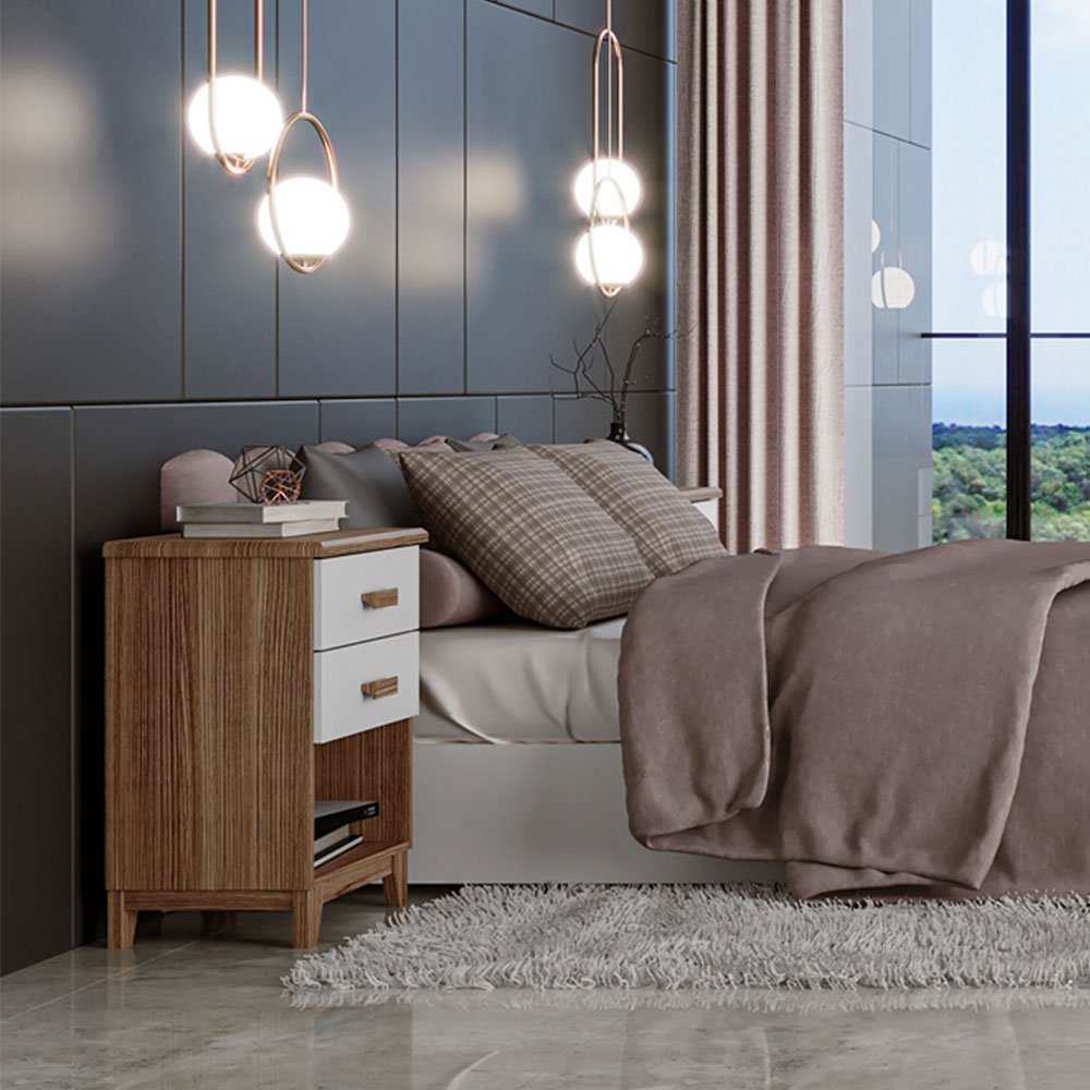 Mesa Cabeceira Guarapari com 2 Gavetas Rimo Freijo/Branco | MadeiraMadeira