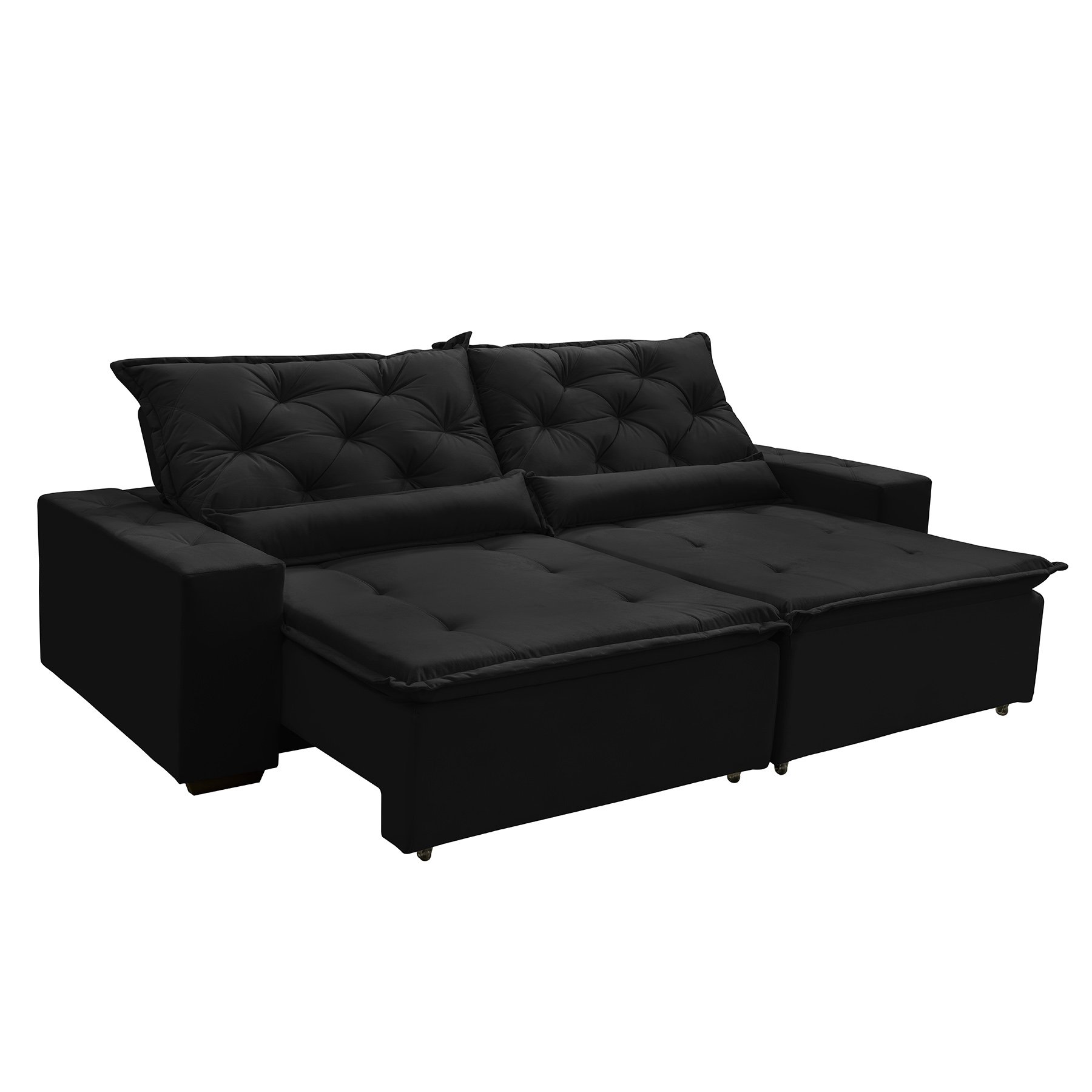 Sofá Sevilha 2,52m Retratil Reclinavel SUEDE Preto | MadeiraMadeira
