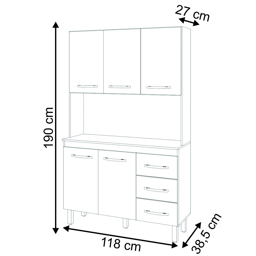 Armário Pequeno de Cozinha Compacto 5 portas 3 gavetas Amélia Moblis ...