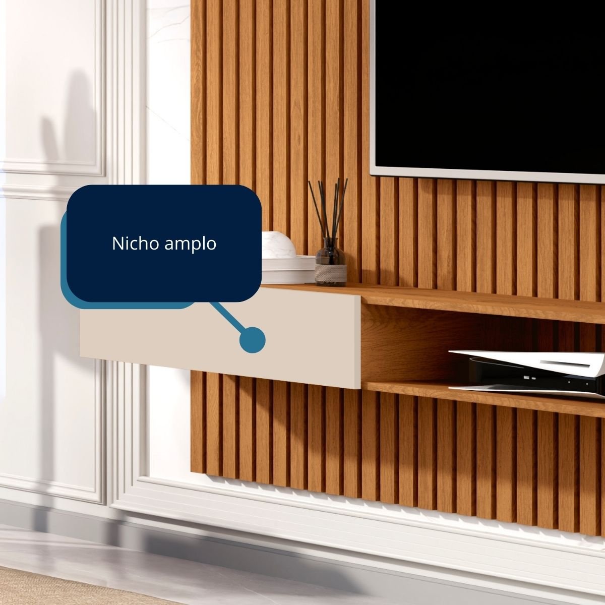 Rack com Painel Sala Tv 65" - Nature/off White - Mod.2061 | MadeiraMadeira