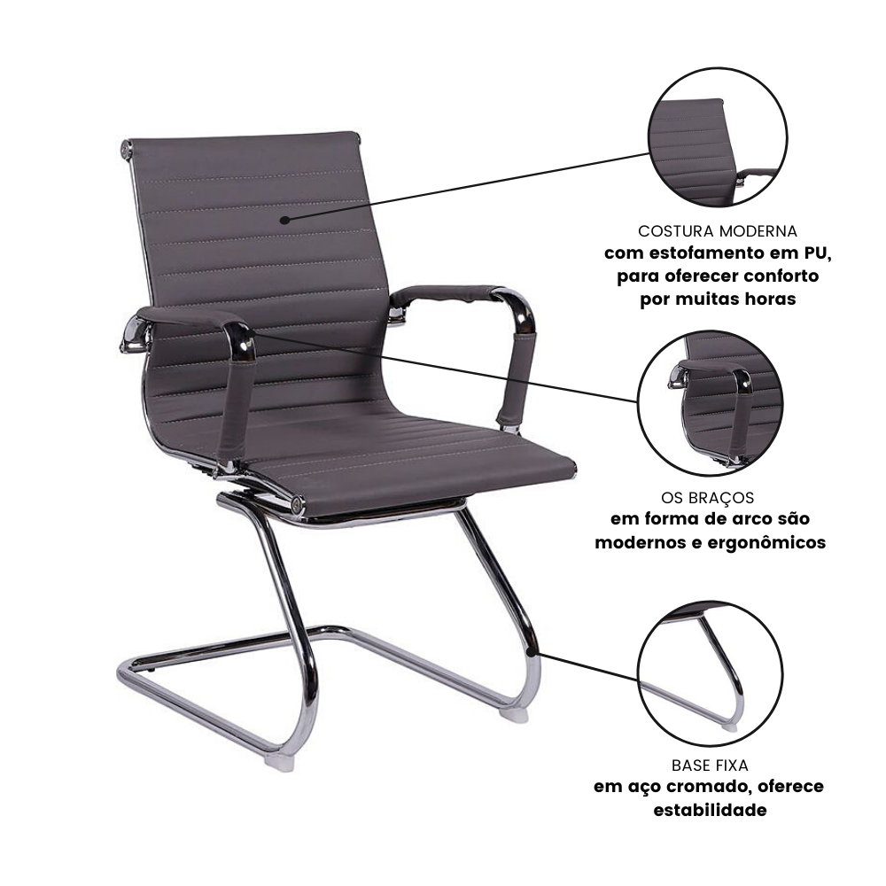 Cadeira De Escritório Esteirinha Charles Eames Cinza Fixa | MadeiraMadeira