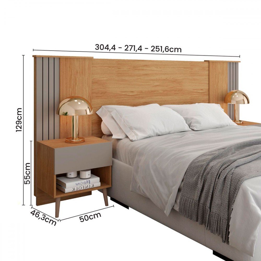 Cabeceira Casal King Extensível Proximus 2 Gavetas Ripado Buriti/fendi ...