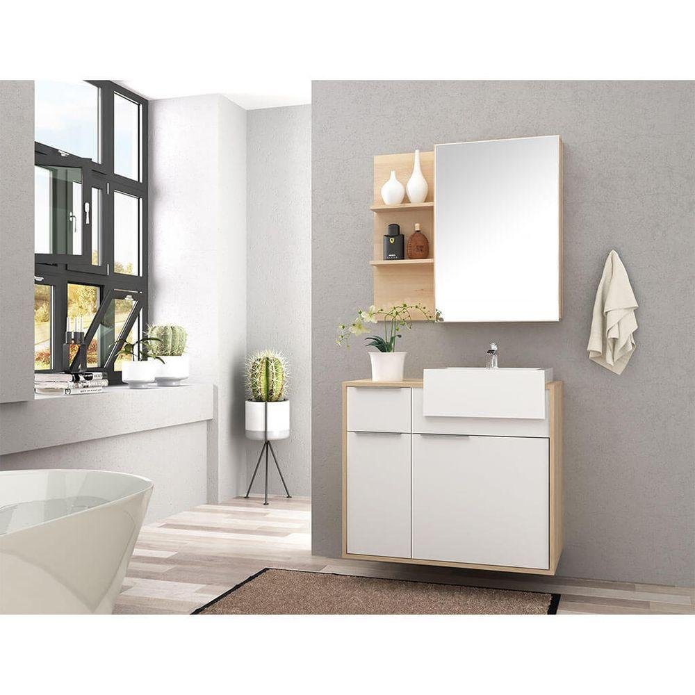 Conjunto Banheiro Com Tulha 80Cm 100% Mdf Faia/Branco | MadeiraMadeira