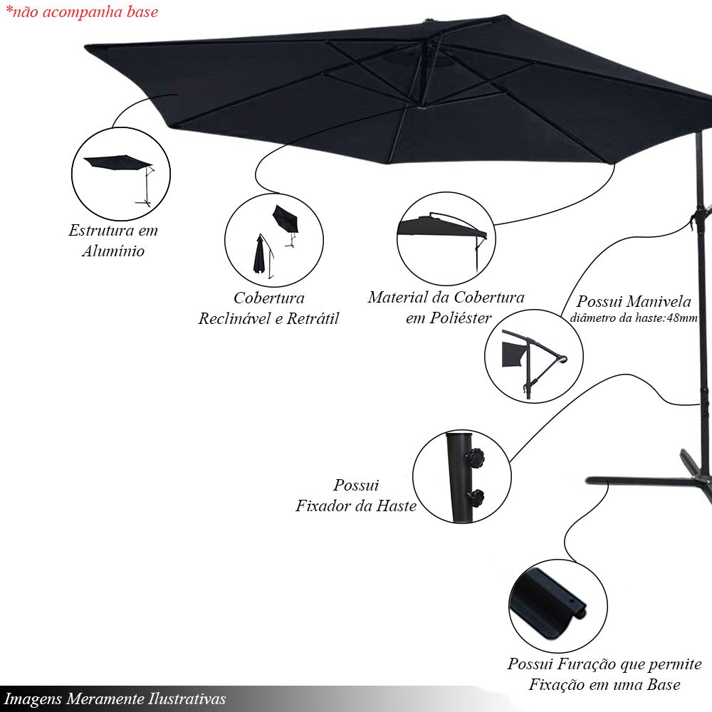 Ombrelone Externo Cobertura Reclinável e Retrátil Estrutura em Alumínio ...