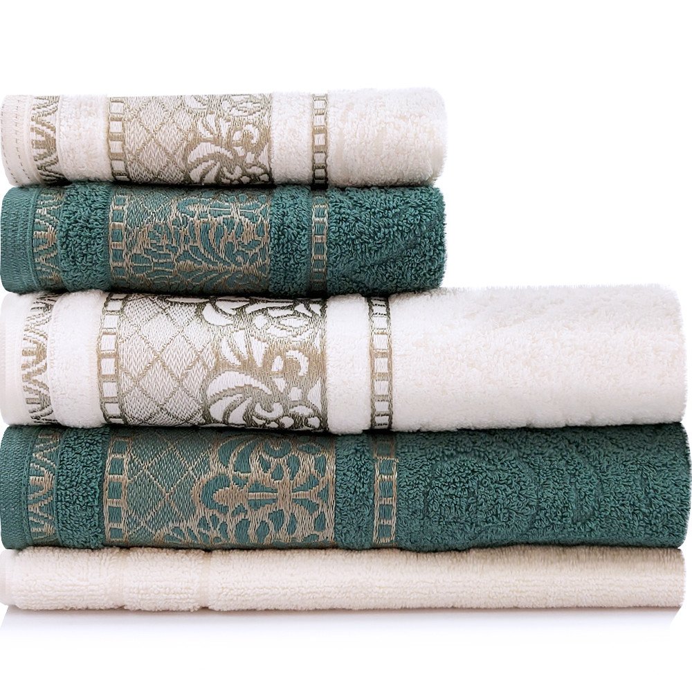 Kit Toalha 5 Peças Banho + Rosto + Piso Fio Penteado Atlântica ...