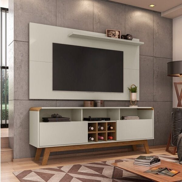 Rack Larimar com Painel para TV até 50 Polegadas Pés de Madeira Maciça ...