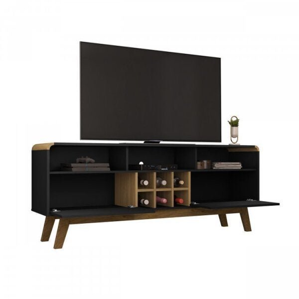 Rack Larimar com Painel para TV até 50 Polegadas Pés de Madeira Maciça ...