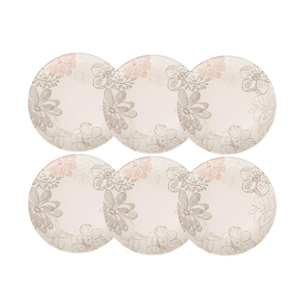 Jogo de 6 Pratos Rasos Florear - Off White | MadeiraMadeira