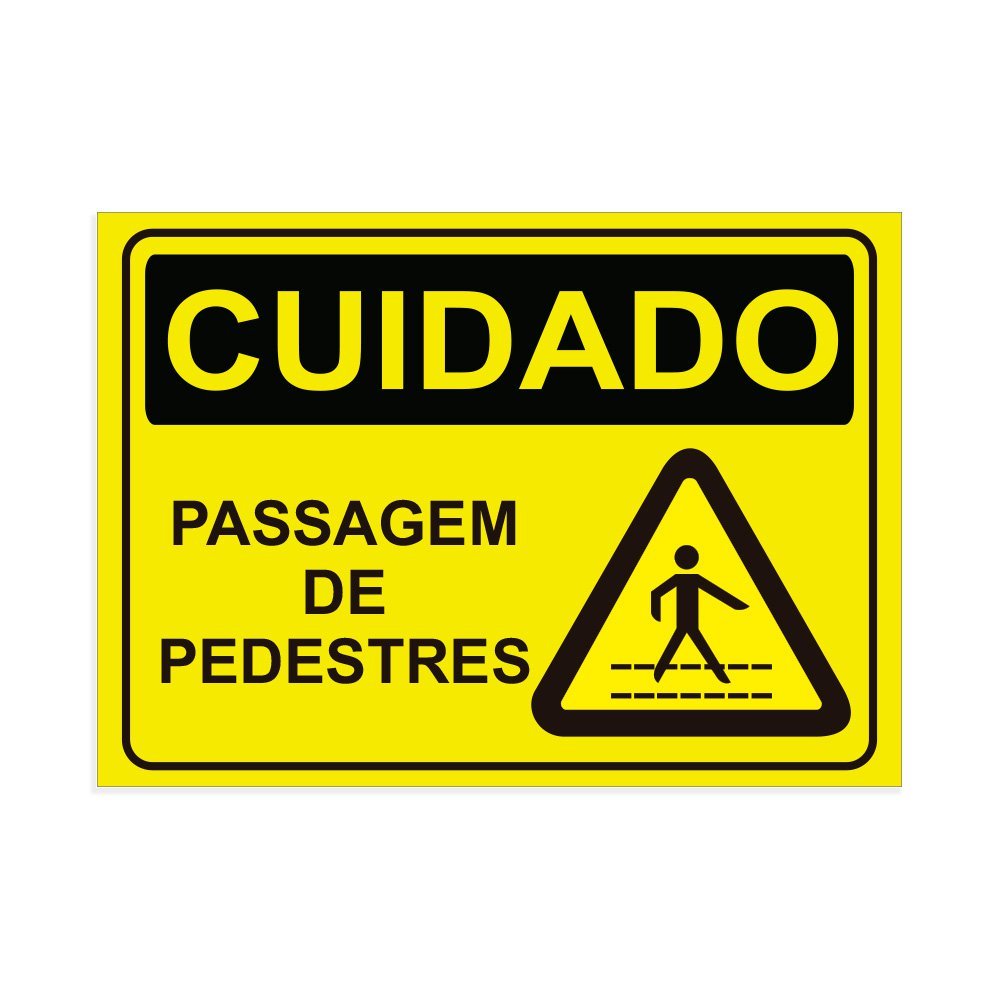 Placa de Sinalização Cuidado Passagem de Pedestre em Pvc | MadeiraMadeira