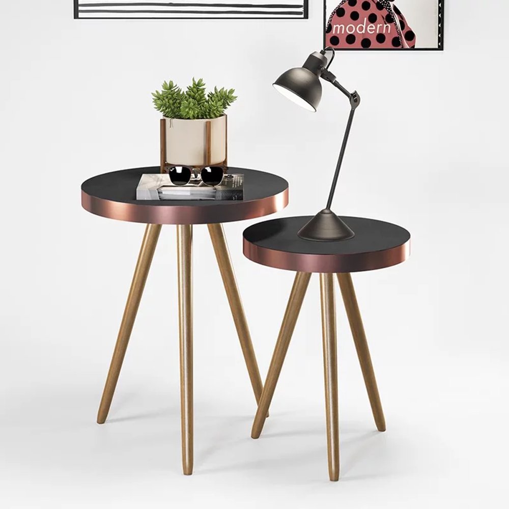 Conjunto de Mesas Laterais Malaga Pés Castanho - Salaone Telha ...