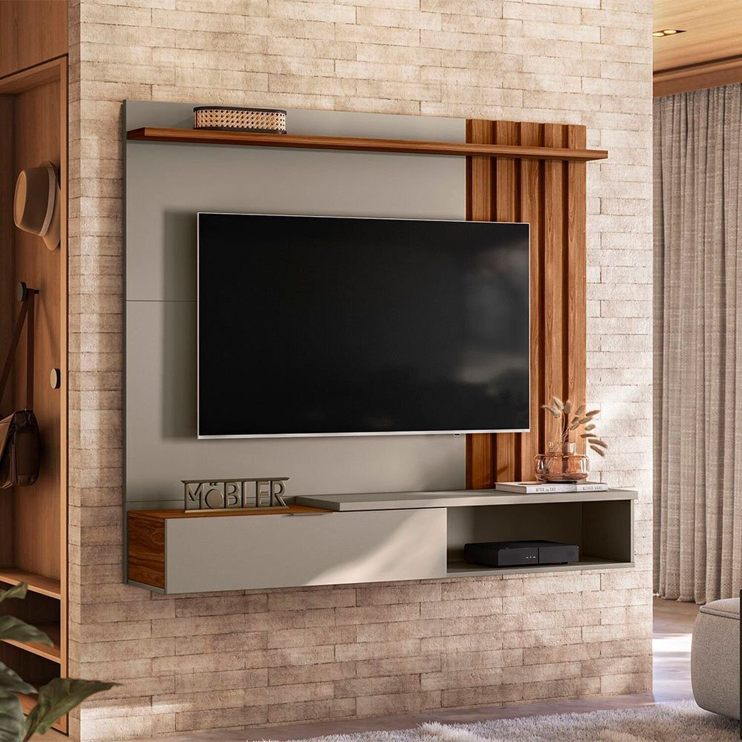 Painel Ripado para Tv 65 Polegadas Suspenso Home Vegas | MadeiraMadeira
