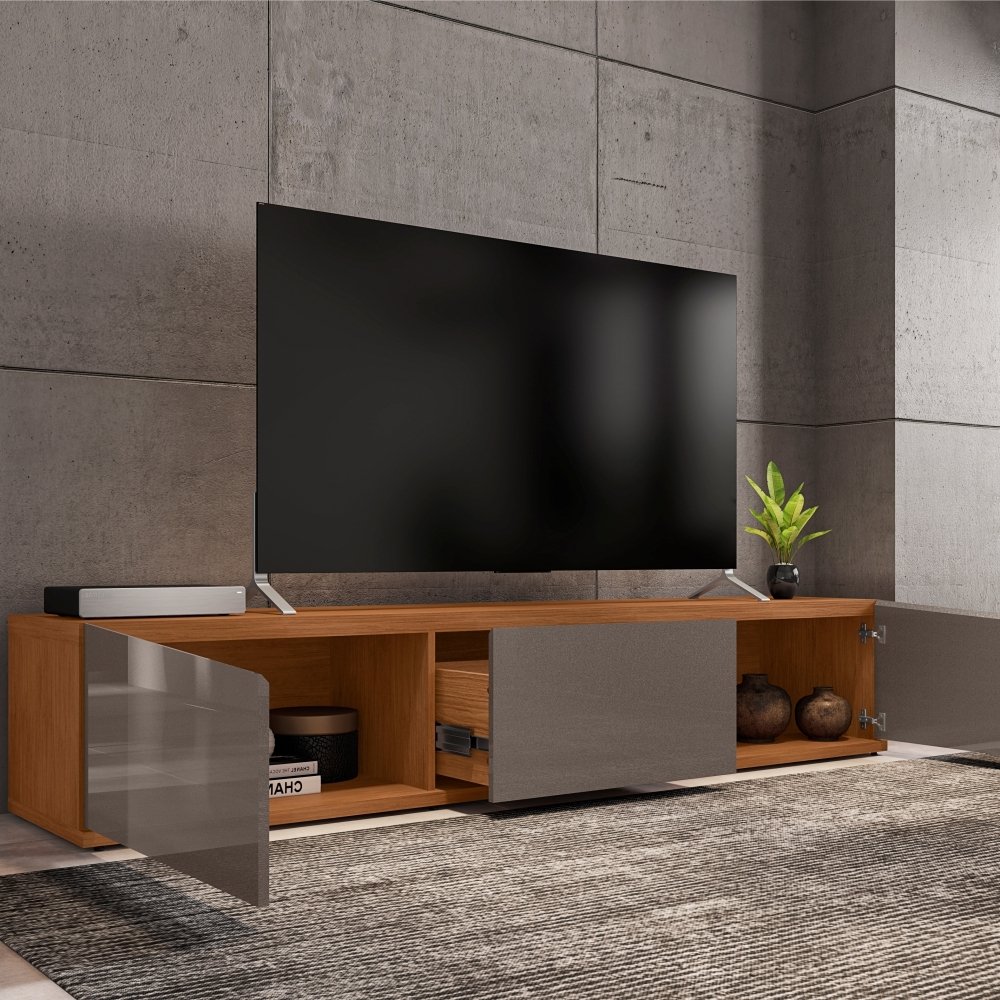 Rack para TV Mônaco com Gaveta Cinza Perola Noce | MadeiraMadeira