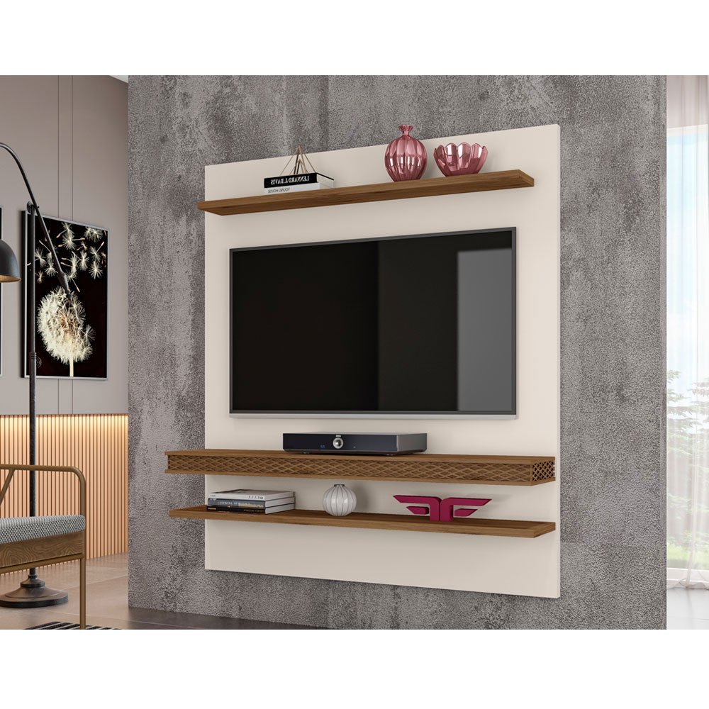 Painel para TV até 55 Polegadas Sala de Estar Web New Off White/Canela ...