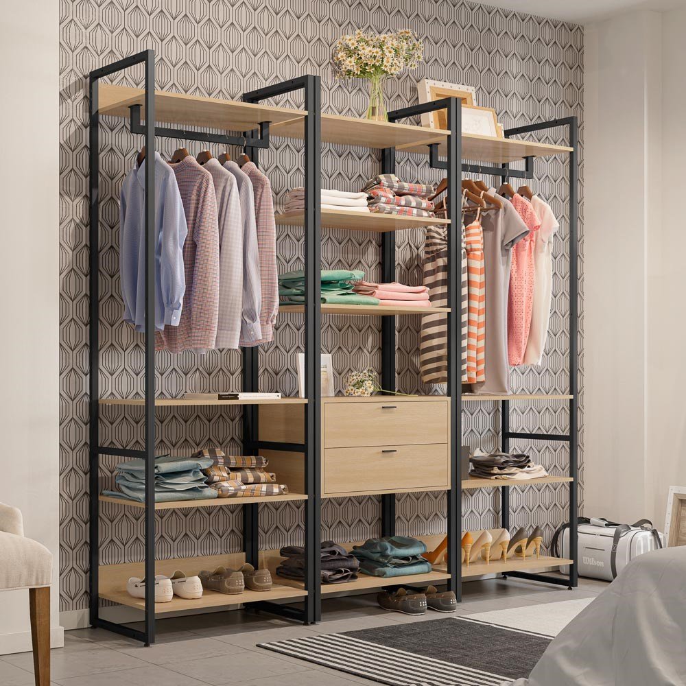 Guarda Roupa Casal Closet 3 Módulos Indy F02 Nature Texturizado ...