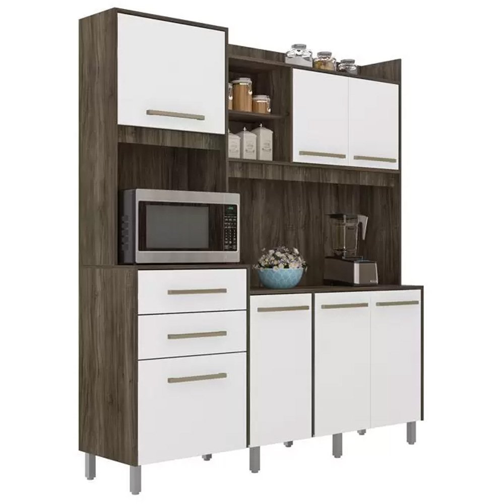 Cozinha Compacta Prime Madine Branco/Carvalho | MadeiraMadeira