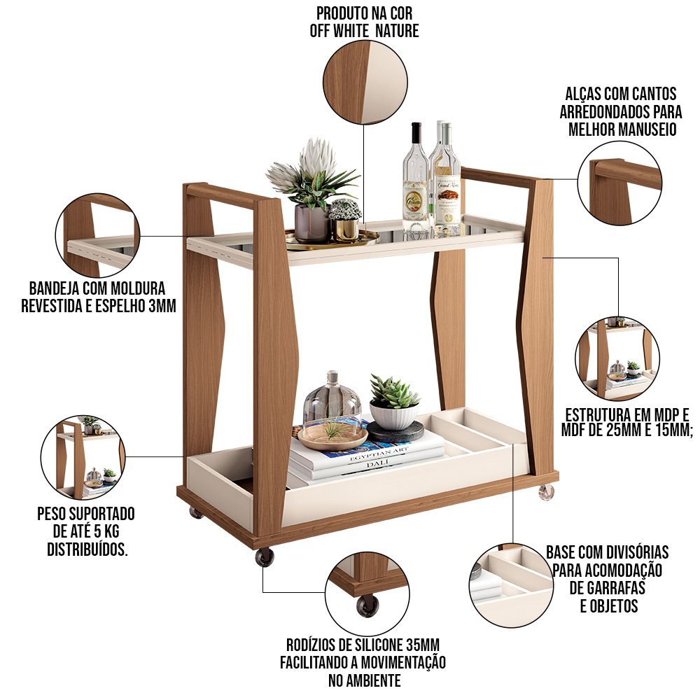 Kit 02 Carrinhos Decorativos Bar Café Multiuso B01 Belga Off White Nature - Lyam Decor Lyam ...