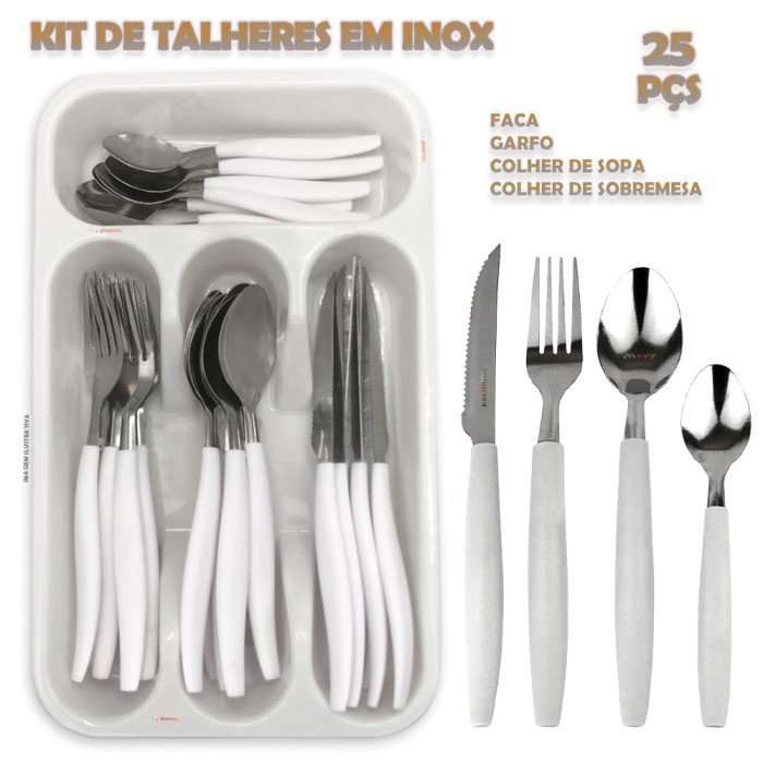 Kit de Talheres em Inox 25 Peças - Branco Wincy | MadeiraMadeira