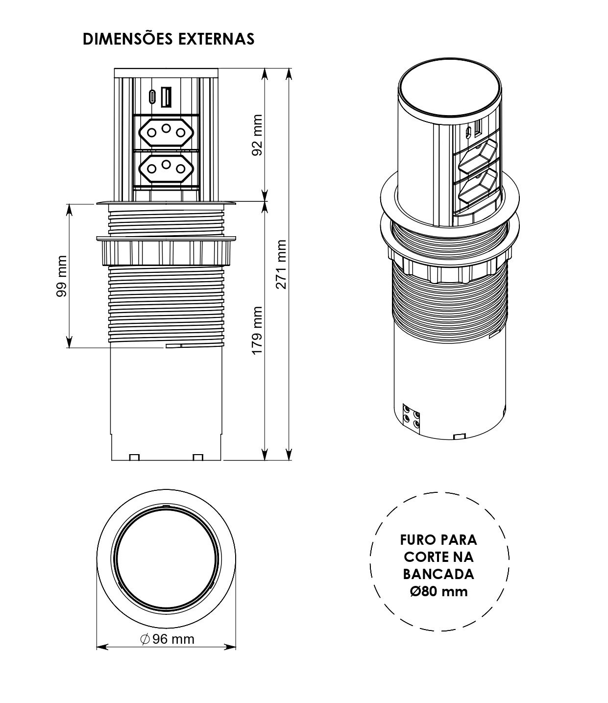 Torre de Tomada Totem Automático 2 Tomadas 10a 3 Usb 5.2a:preto ...