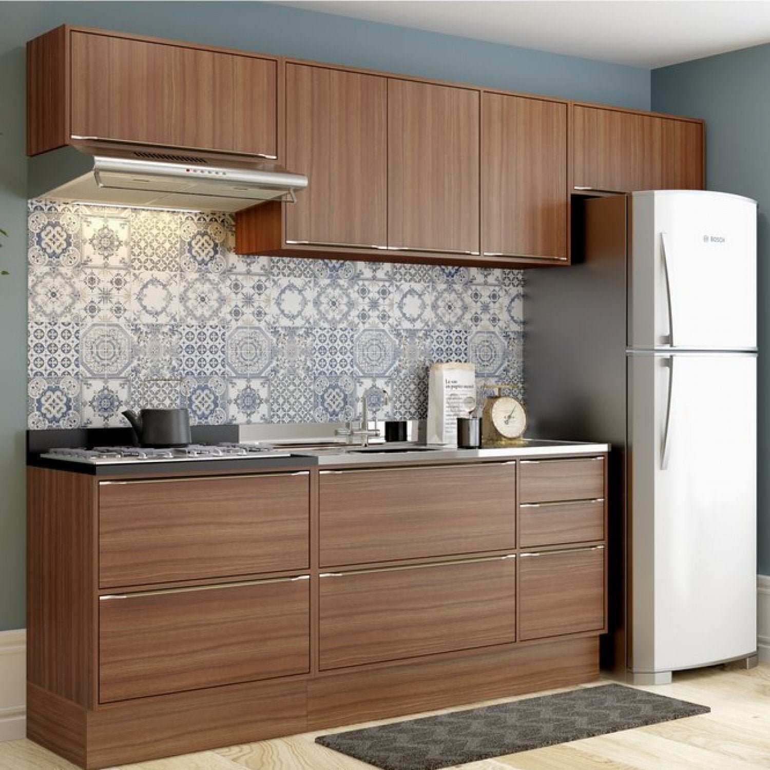 Kit Cozinha com Rodapé 7 Peças 8 Portas 4 Gavetas Calábria Multimóveis ...