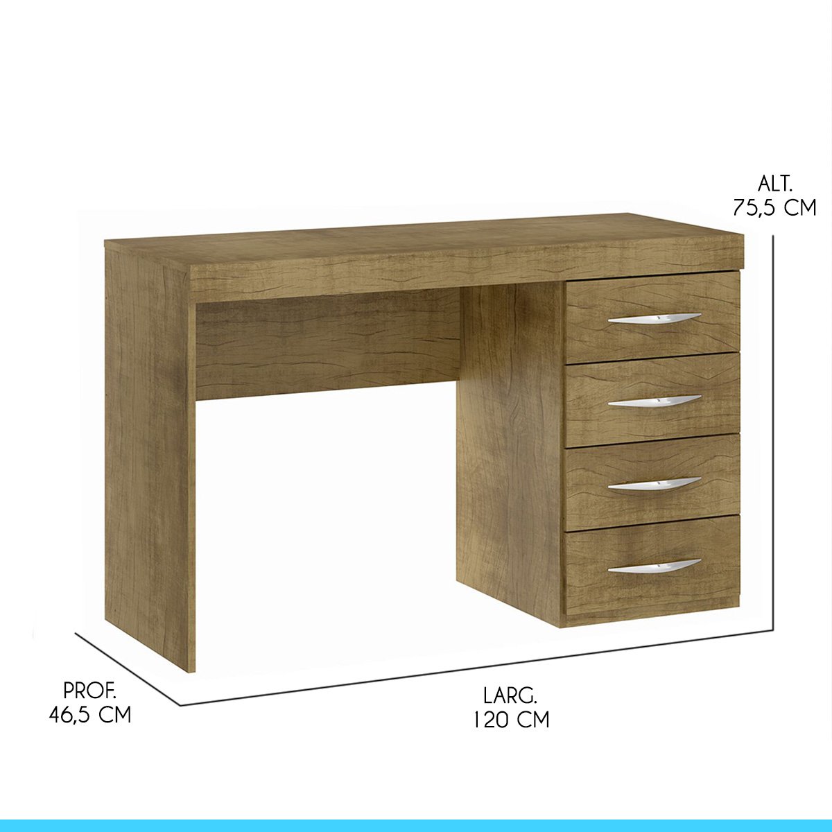 Mesa Escrivaninha com 4 Gavetas 120 x 75 x 46 Cm MDP Terracota 0711 ...