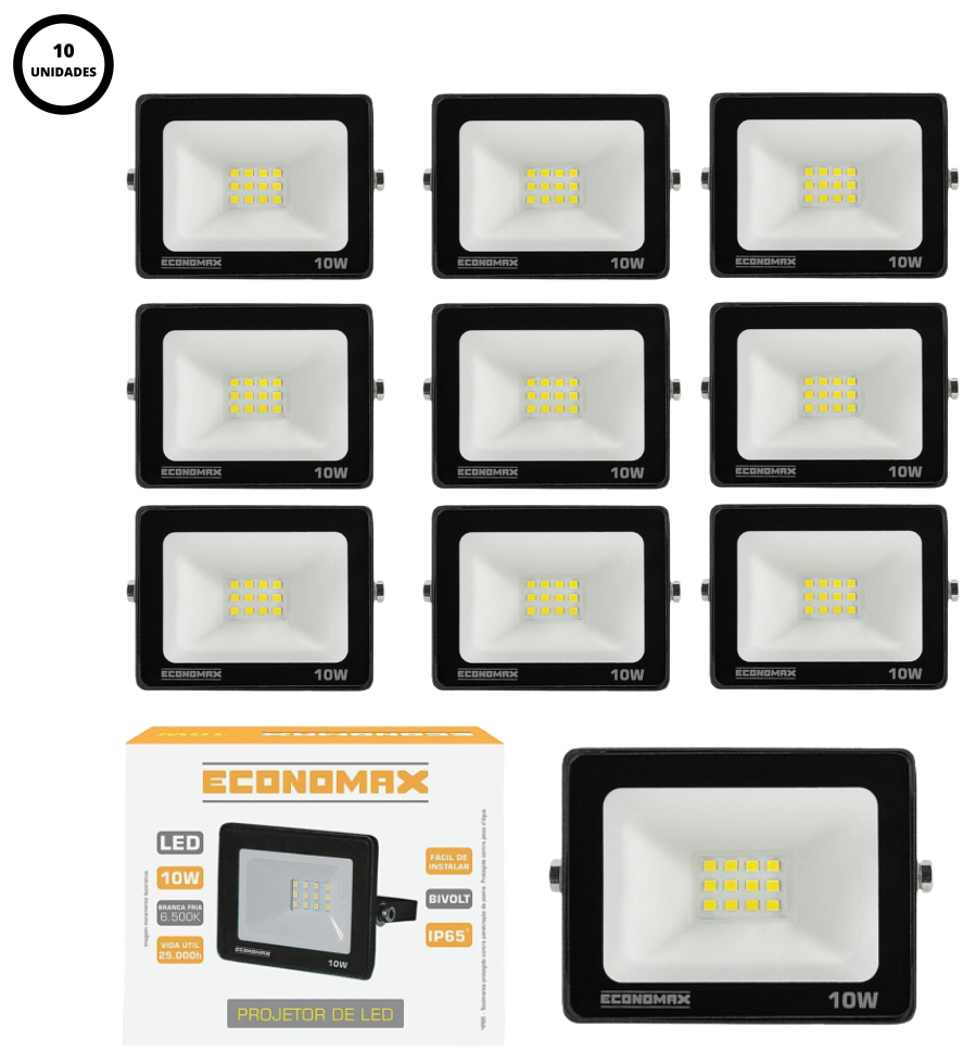 Kit 10 Refletor Led 10w Bivolt Branco Frio 6500k | MadeiraMadeira