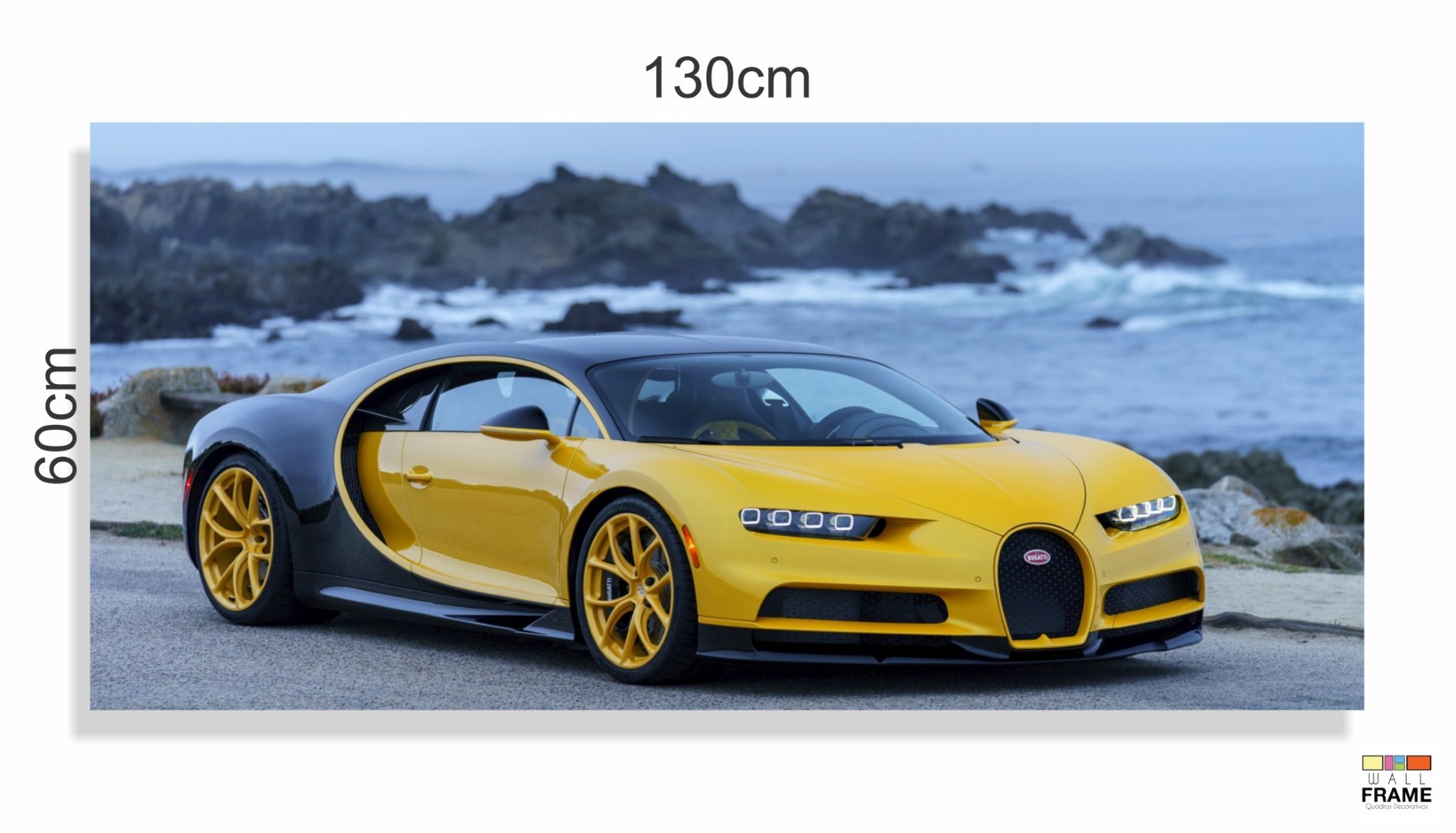 Quadros Carros Bugatti Amarelo em Tecido Canvas 130x60 | MadeiraMadeira