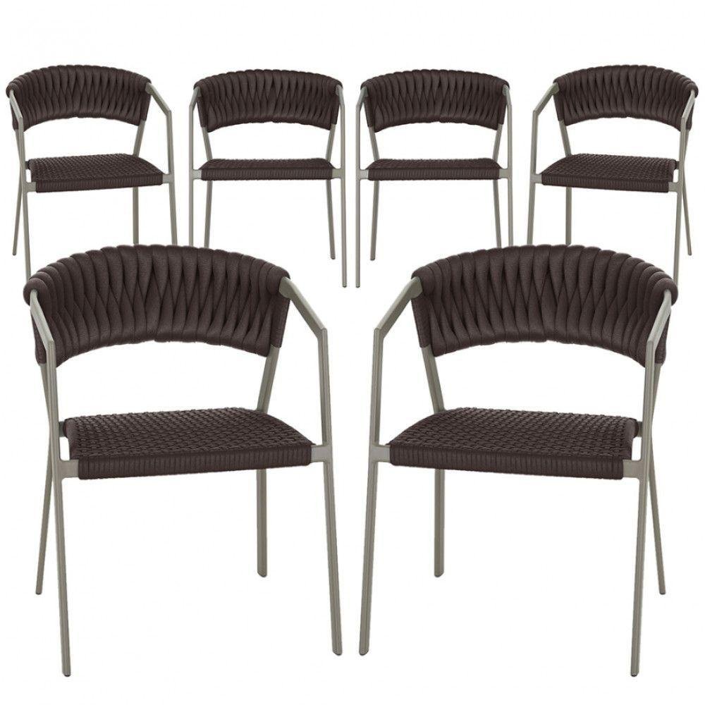 6 Cadeiras Atenas Tricô Náutico e Alumínio Uv Varanda Jantar Marrom | MadeiraMadeira
