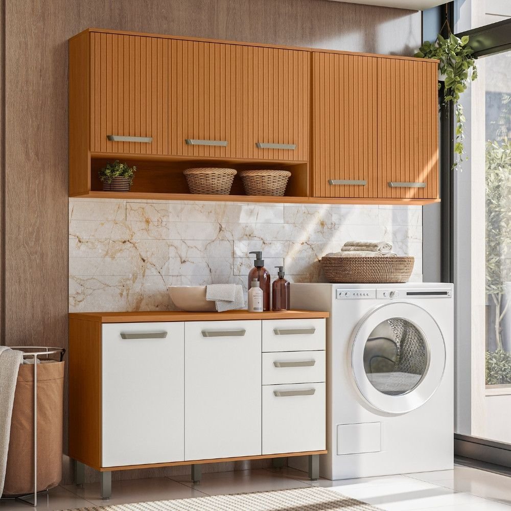 Composição Lavanderia Cozinha Modulada Criare 3pc 8pt 2gav Poliman ...