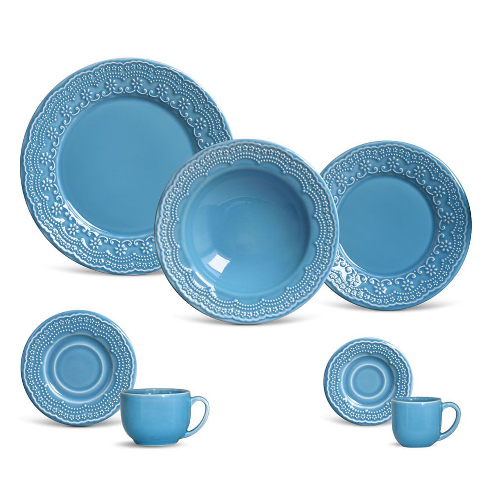 Aparelho De Jantar Azul Madeleine 42 Peças | MadeiraMadeira