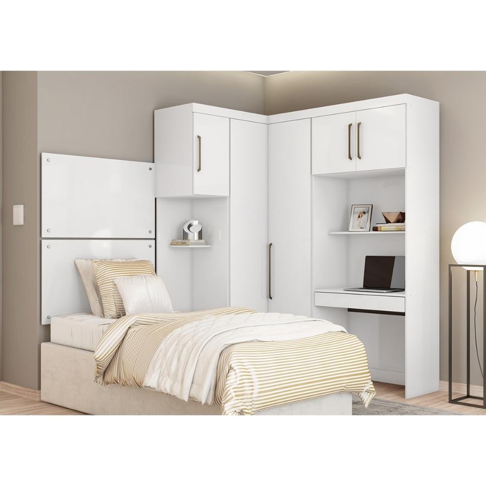 Quarto Modulado Solteiro Modena Demóbile com 5 Peças Branco ...