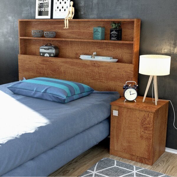 Cabeceira Solteiro 80cm A 120cm com Mesa de Cabeceira Luka Lukaliam ...