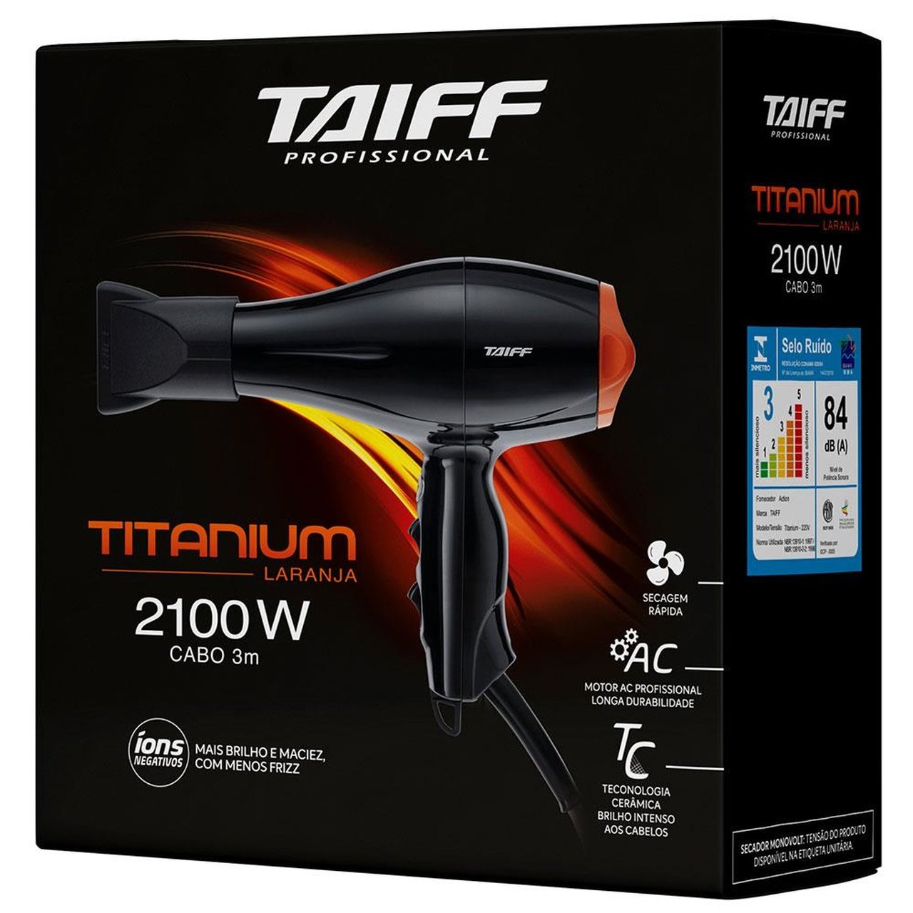 KIT - SECADOR TAIFF TITANIUM COLORS LARANJA ION 2100W 220V + ESC PROART ...