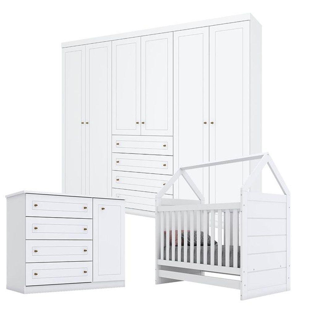 Quarto de Bebê Americano 6 Portas com Berço Montessoriano Branco Hp ...