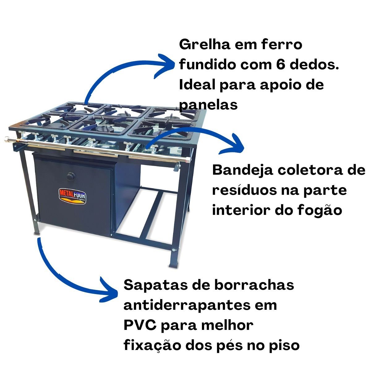 Fogão Industrial 6 Bocas 6QS Baixa Pressão P7 com Forno 126L de Piso | MadeiraMadeira