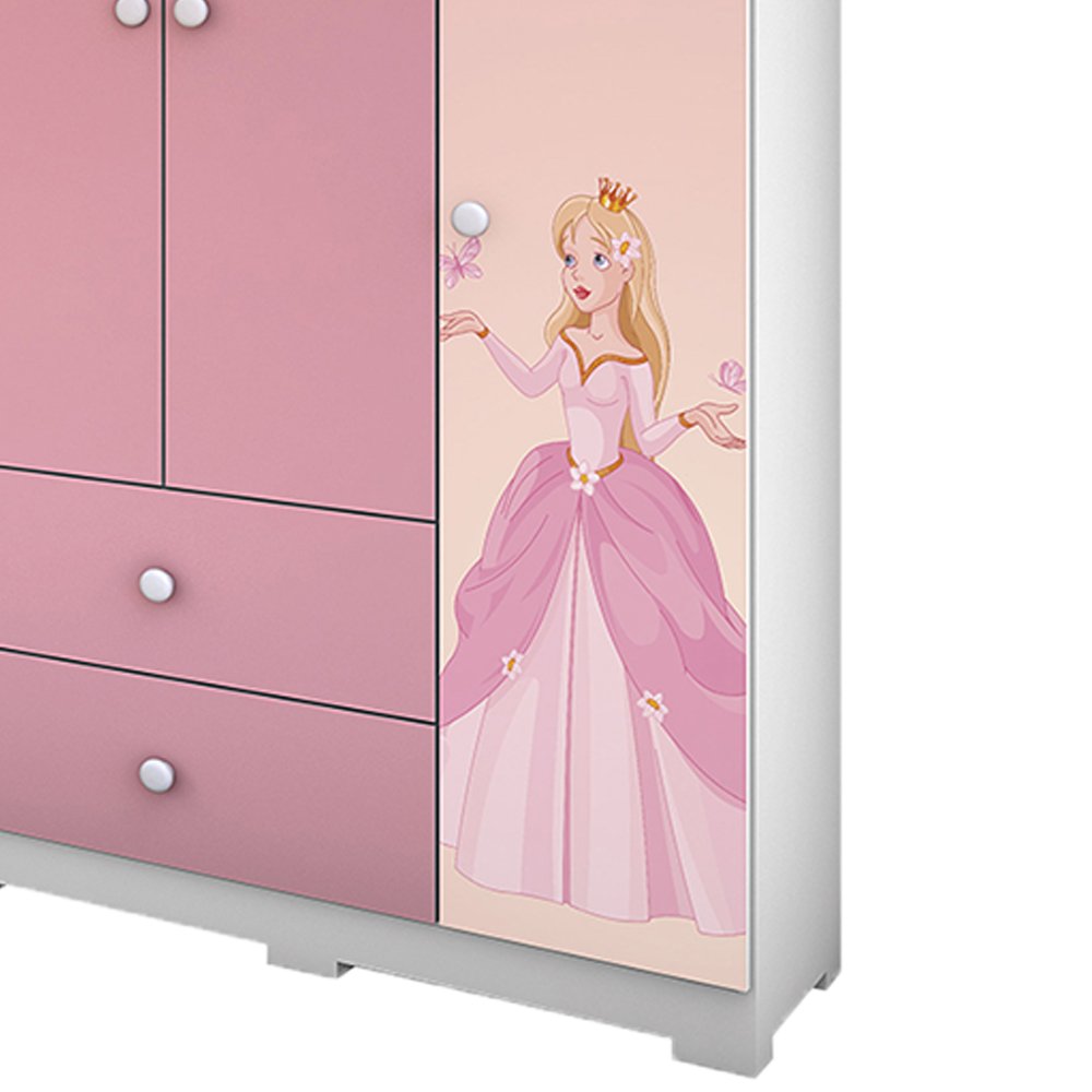 Guarda Roupa Infantil Rosa 3 Portas 2 Gavetas Encanto Valen 197x95x45 ...