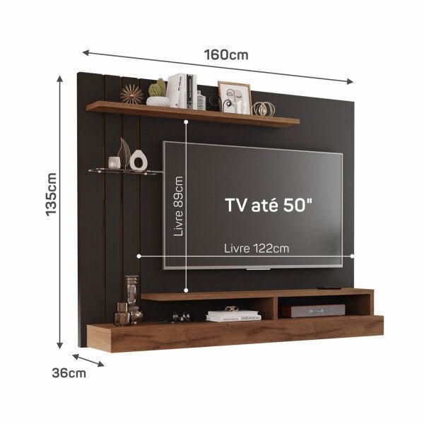 Painel para TV até 50 Polegadas 4 Prateleiras Valência Permobili ...