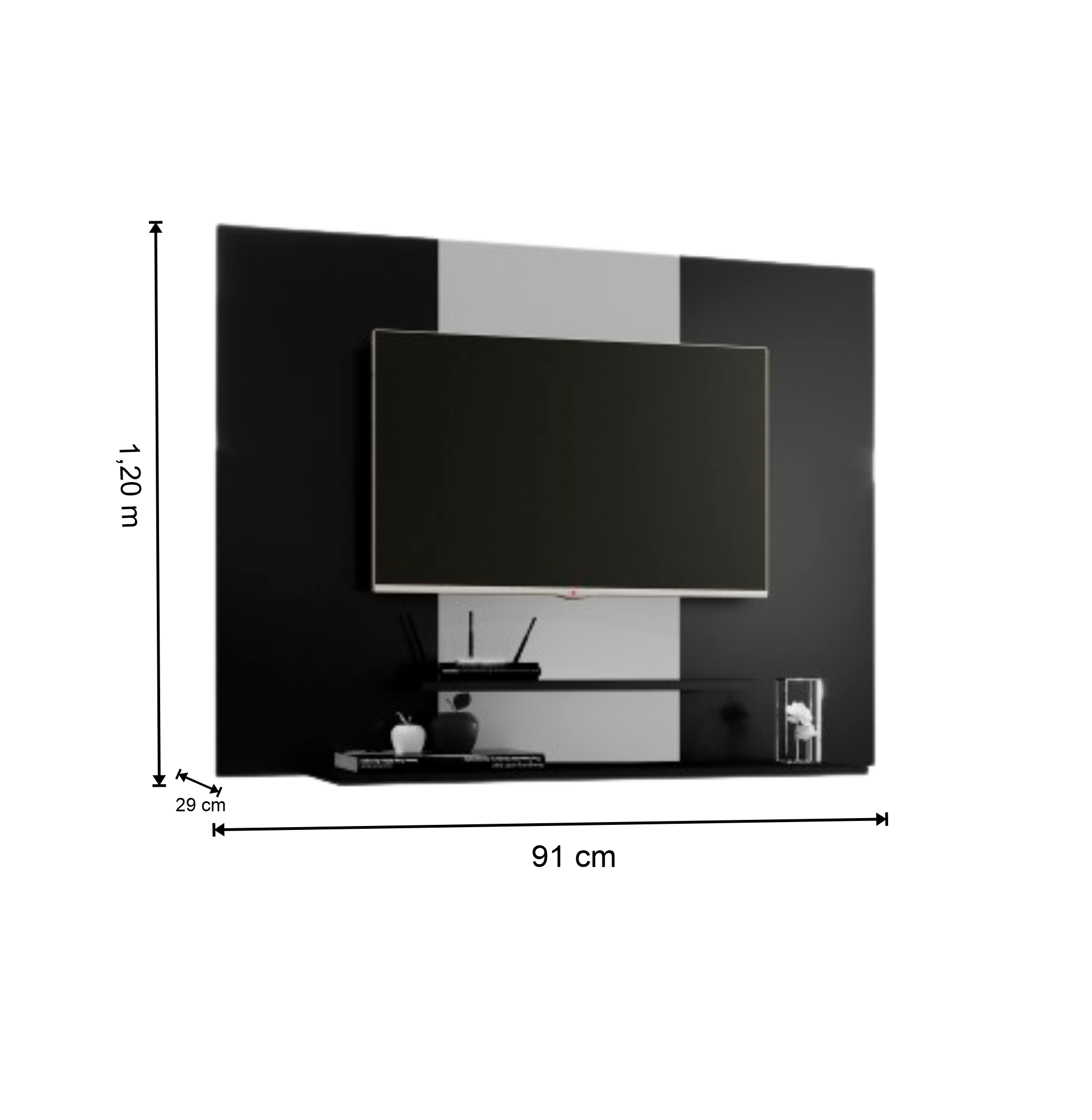 Painel para Tv até 50 Polegadas Suspenso Talento com 2 Prateleiras 91x120cm Preto/branco ...