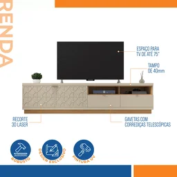 Rack para TV até 75 Polegadas Renda Caemmun | MadeiraMadeira