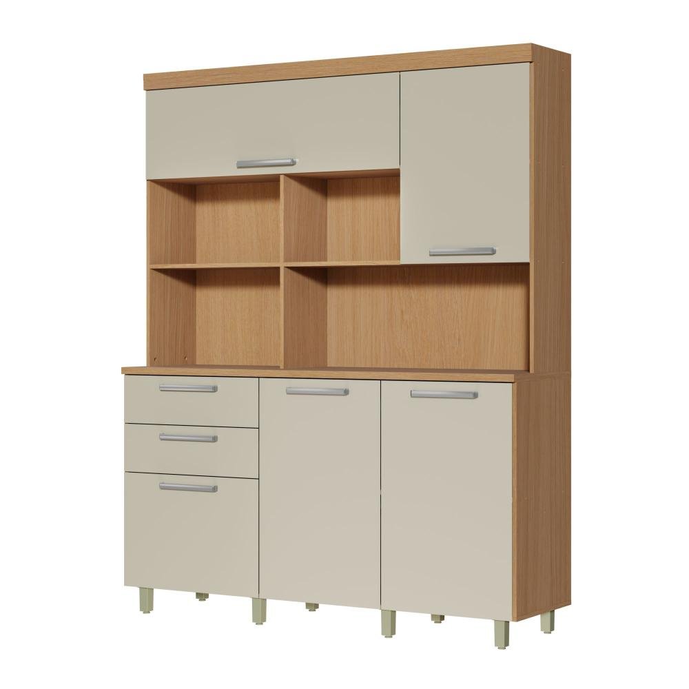 Cozinha Compacta 5 Portas 2 Gavetas Nesher Nobreza 160cm Mdf Carvalho ...