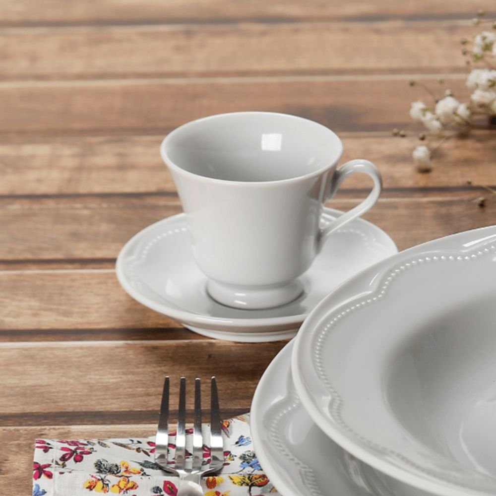 Jogo 12 Xícaras de Chá com Pires Cottage Porcelana 190ml | MadeiraMadeira